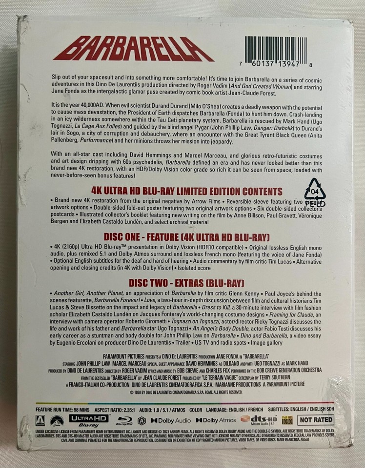Barbarella ( Arrow Video, 4k Ultra HD, Limited Edition Store Exclusive ...