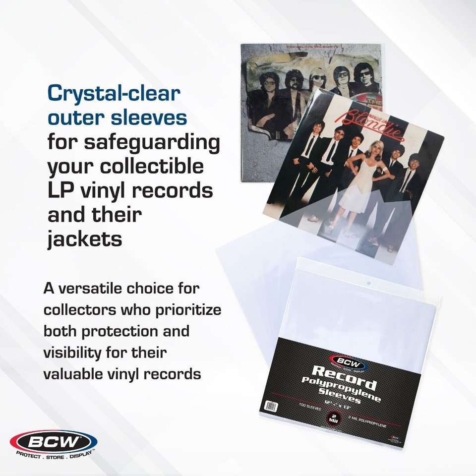 100 Clear Plastic LP Outer Sleeves 2 Mil. HIGH QUALITY Vinyl Record ...