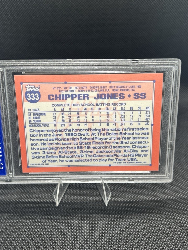 1991 Topps Tiffany - Chipper Jones #333 (RC) #1 Draft Pick PSA 8 | eBay