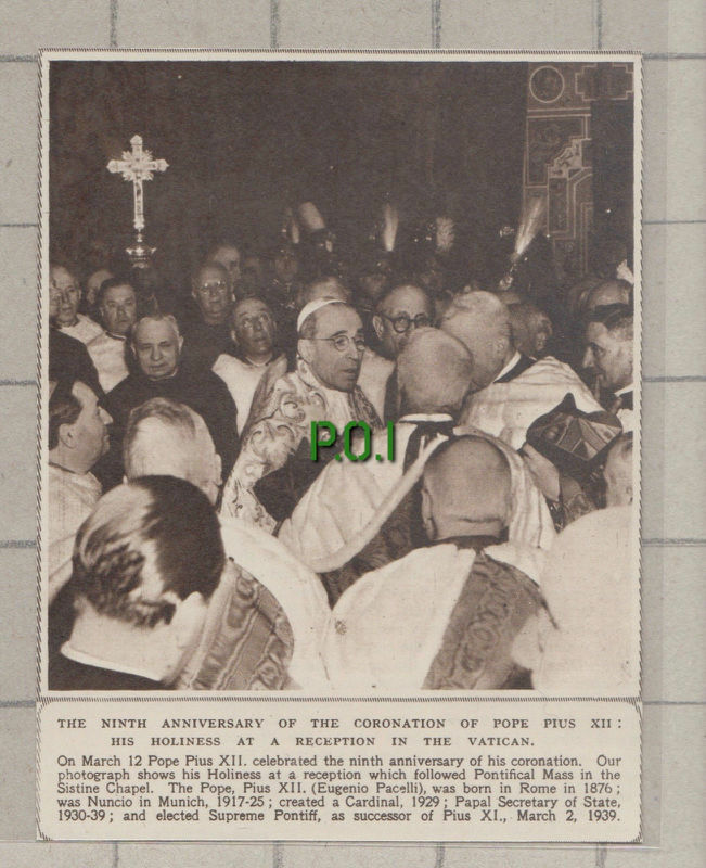 C960) Pope Pius X11 Eugenio Pacelli Sistine Chapel Ninth Anniversary ...