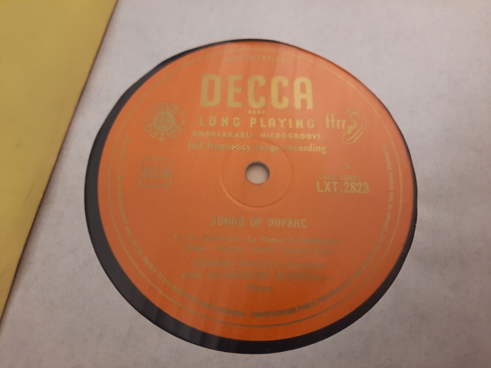 Duparc Gerard Souzay Jacqueline Bonneau DECCA LXT 2823 VINYL LP | eBay.de