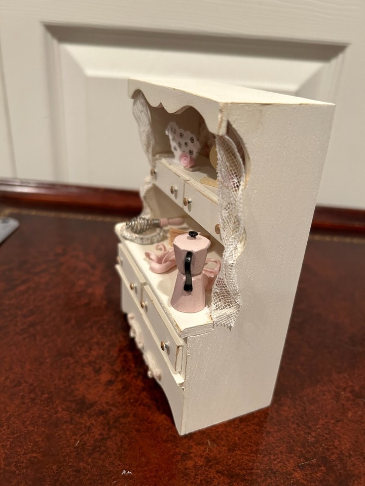 Vintage miniature hand made dollhouse cupboard with shelf items | eBay