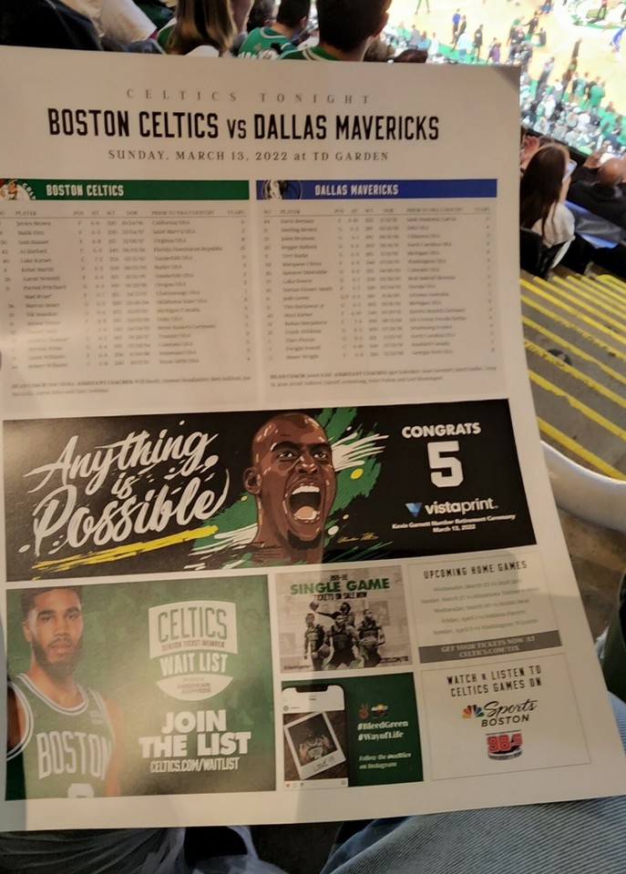 3/13 Boston Celtics Kevin Garnett Jersey Number 5 Retirement Ceremony ...