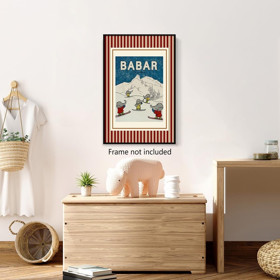 xbsifyiooa Babar The Elephant Canvas Wall Art, Nursery Animals Poster ...