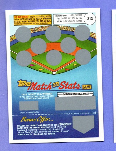 1992 Topps scratch off cards Match the Stats Unscratched #313 J.R ...