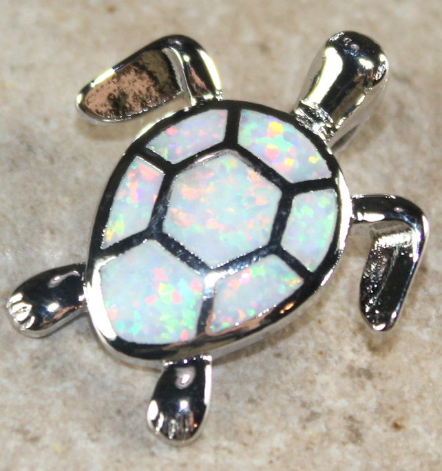 SILVER Elegant White Fire Opal Sea Turtle Pendant WP40704 | eBay