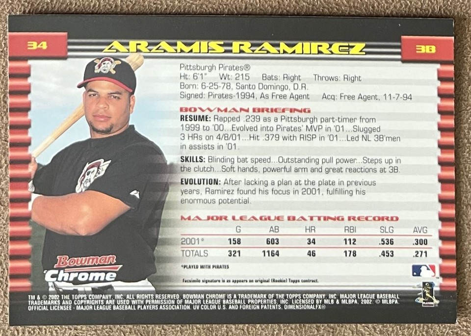 2002 Bowman Chrome Aramis Ramirez Pittsburgh Pirates #34 Topps MLB ...