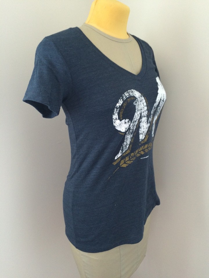 MLB Milwaukee Brewers Distressed Team Logo Short Sleeve V-Neck Shirt ...