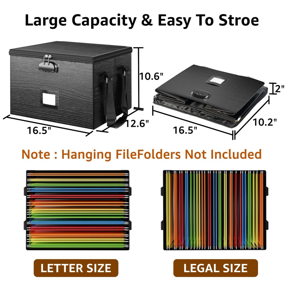 Fireproof Document Box File Organizer - Portable Locking Filing Storage ...