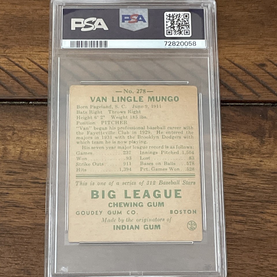 1938 Goudey Van Lingle Mungo (Dodgers) Baseball Card #278 PSA 3 | eBay
