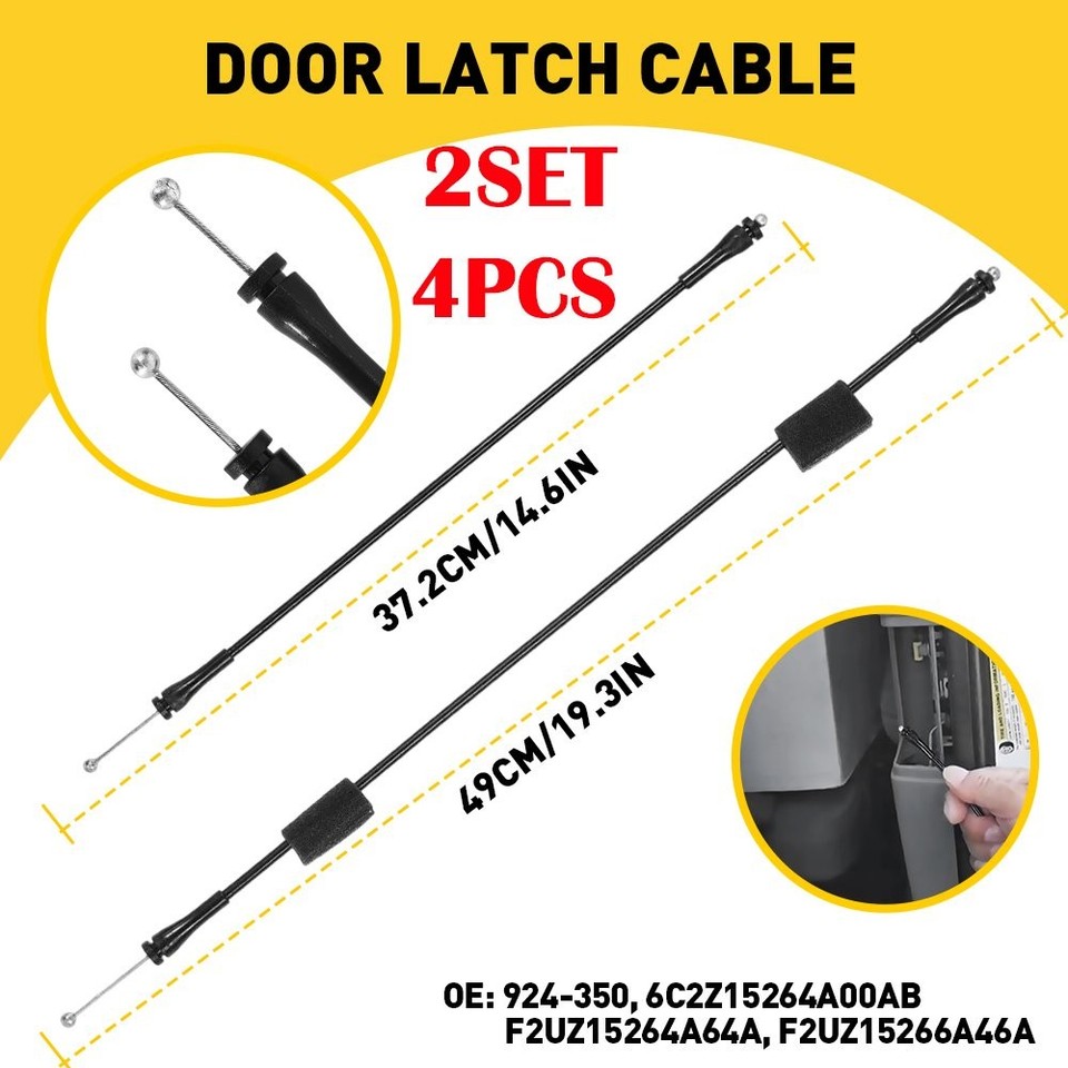 4PC Right Cargo Door Upper Lower Latch Release Cables Fit 1992-14 Ford ...