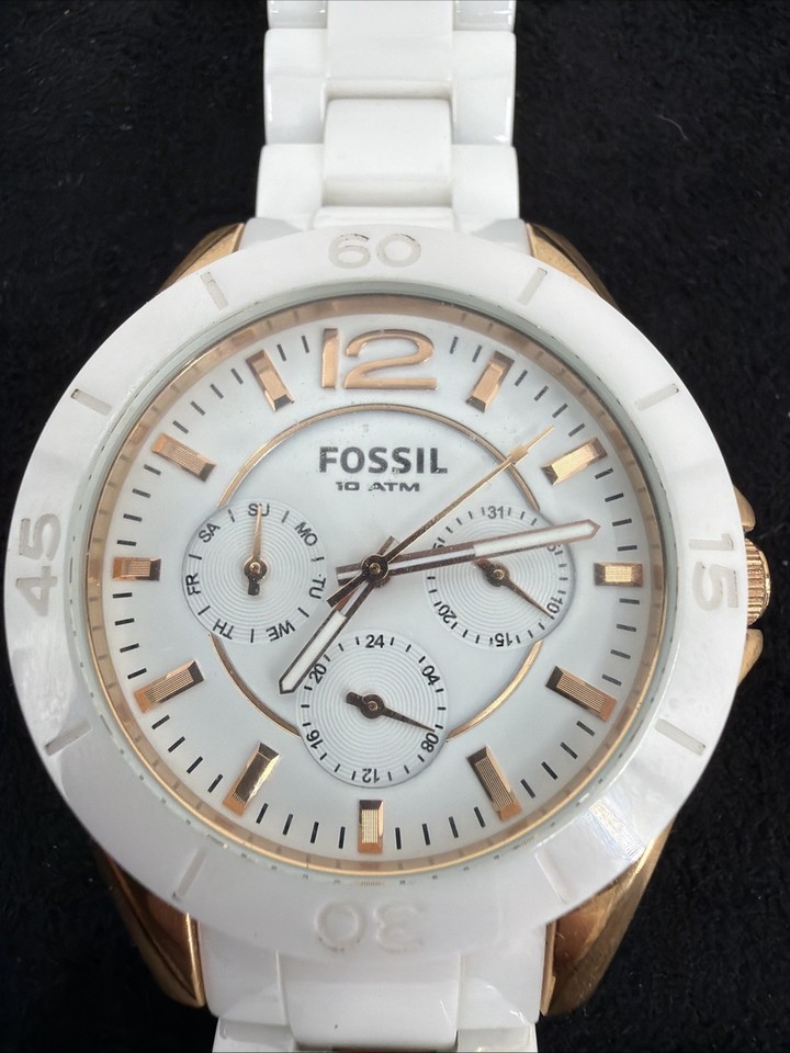 Fossil White/Rose Gold Ceramic Women’s Watch CE1006 READ Classic | eBay