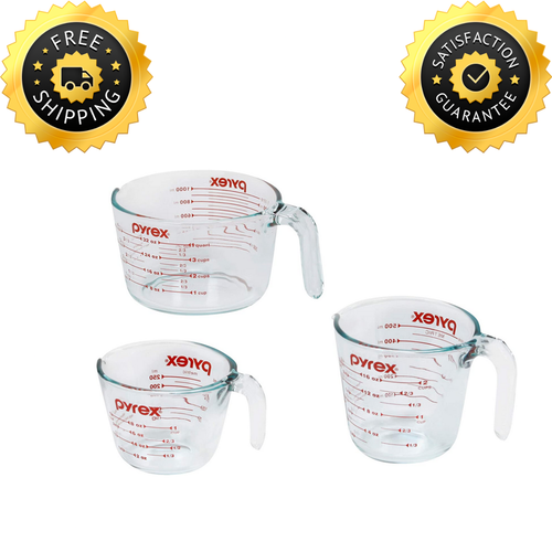 New Pyrex Glass Measuring Cup Set 3-Piece Microwave and Oven Safe Clear ...