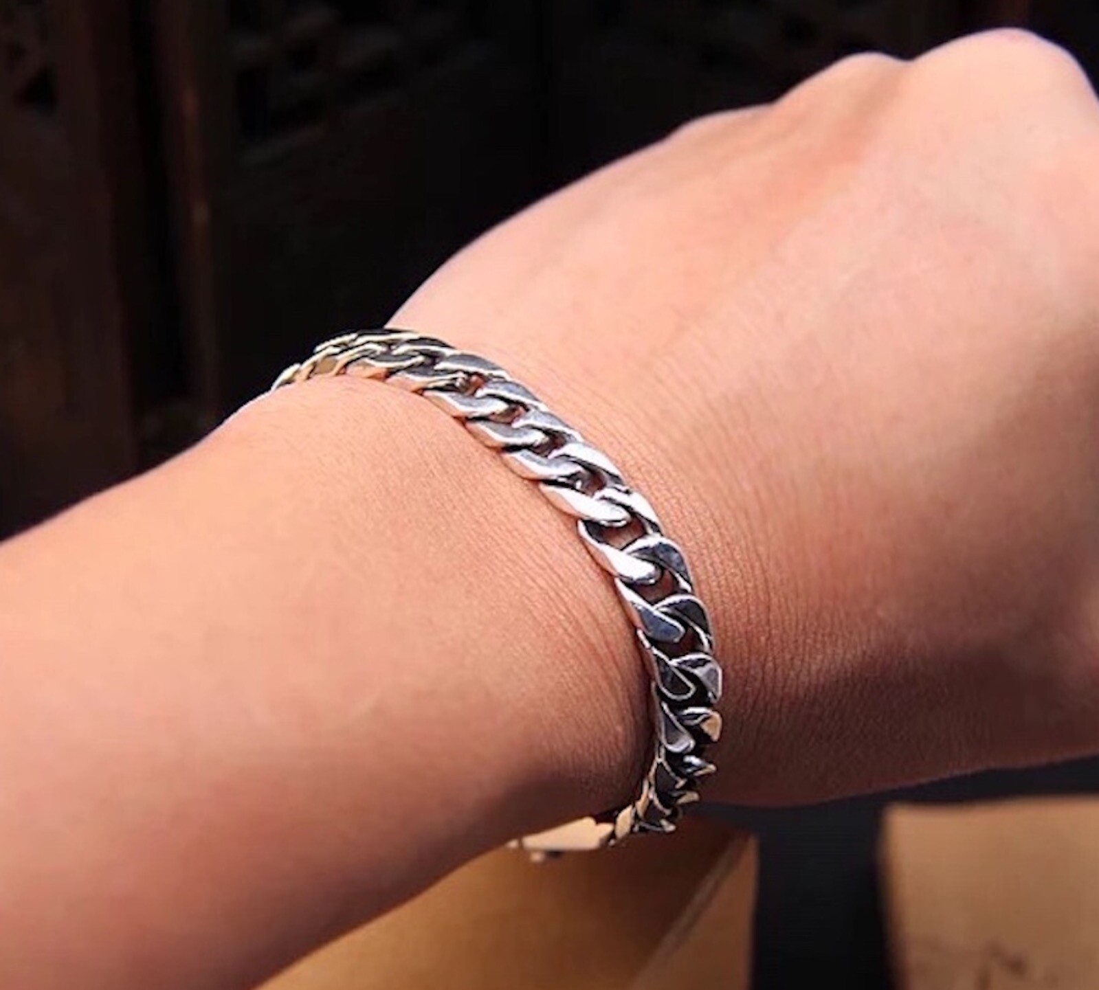 Solid 925 Sterling Silver Stamped Mens Plain Curb Chain Buckle Cuff Bracelet | eBay