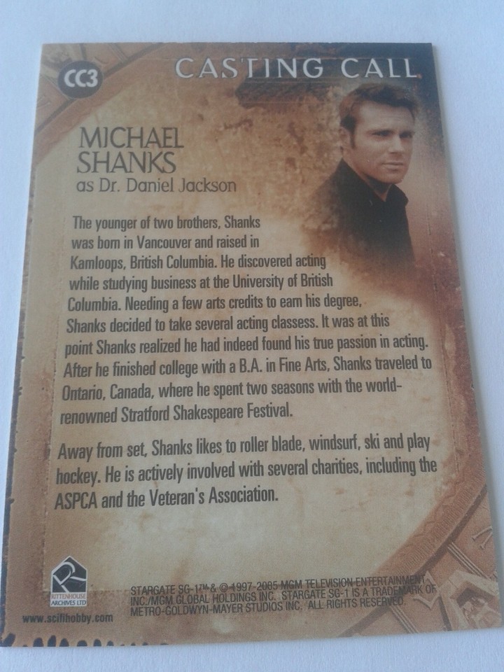 Stargate SG1 Season 7 Stargate Casting Call Chase Card CC3 - Michael ...