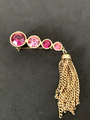 1960's Saucy Pink Rinestone Tassel Brooch Signed Sara Coventry | eBay
