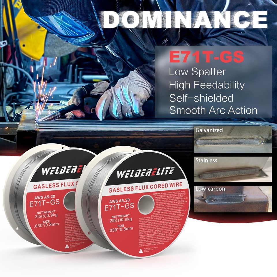 2-Pack 0.030" Gasless Flux Core Wire 2lb Each Perfect for MIG Welding ...