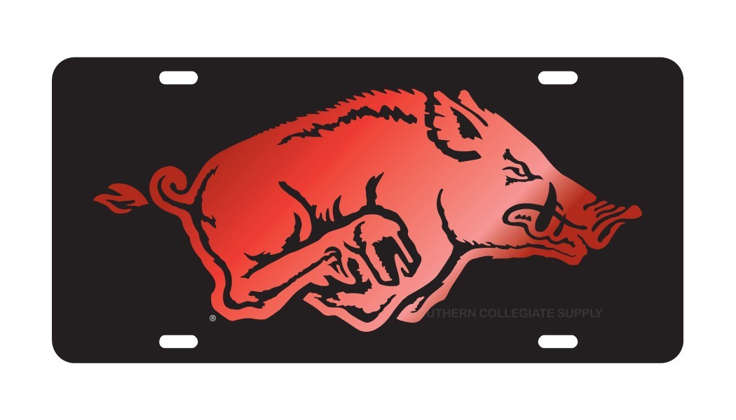 ARKANSAS Razorbacks Black, Red Mirrored Running Hog License Plate / Car ...
