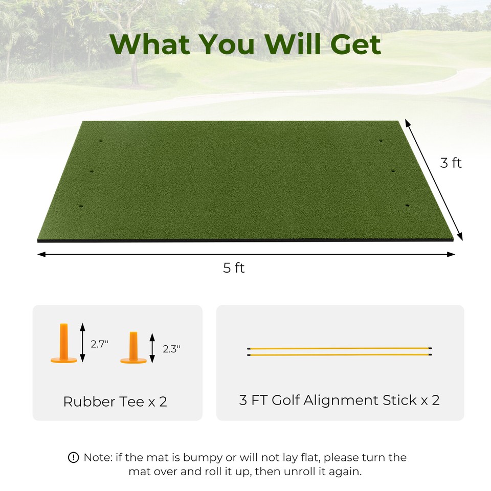 Golf Practice Hitting Mat Premium Turf w/2 Tees & Alignment Sticks 5 x ...