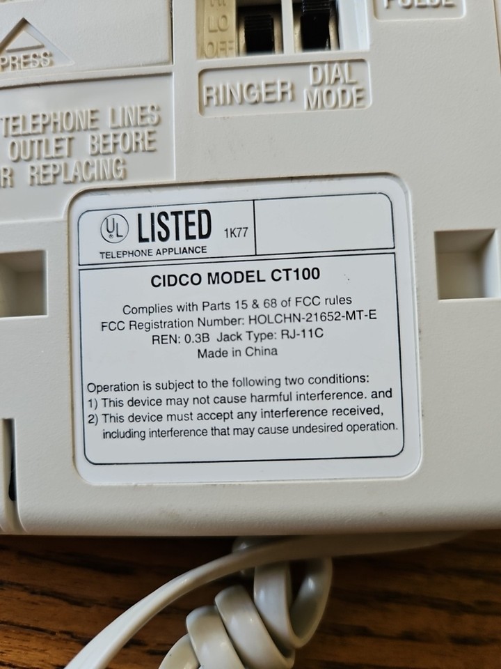 Southwestern Bell Touch Tone Telephone CT-100 Caller ID/Speakerphone ...