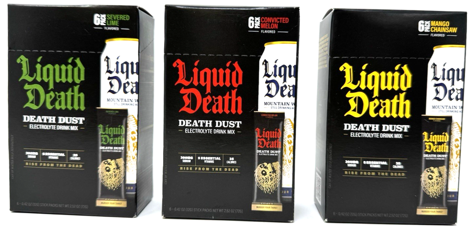 (3) Liquid Death Death Dust Electrolyte Drink Mix Sealed 6 Packets Each ...