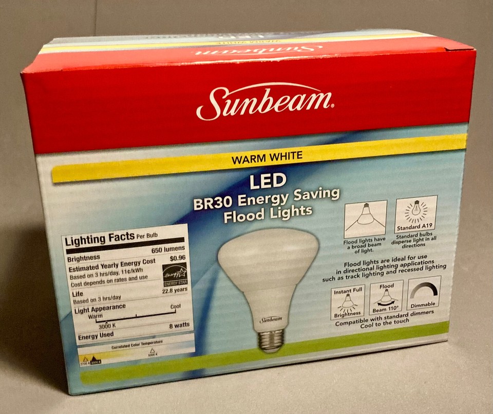Pack of 2 Dimmable Sunbeam 65W LED Flood Light Bulbs BR30 Replacement ...