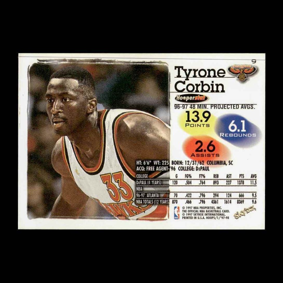 Tyrone Corbin 1997-98 Hoops Atlanta Hawks #9 R331D 7 | eBay