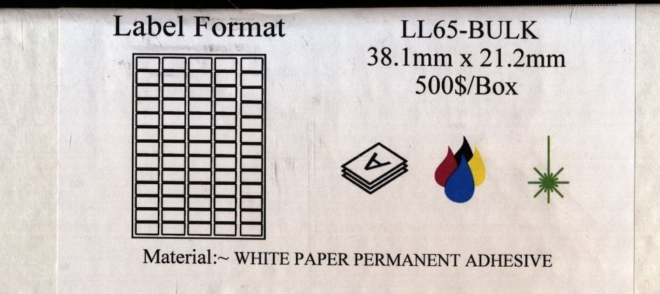 38.1mm x 21.2mm Self Adhesive Sticky Labels - 50 Sheets - 65 Per A4 ...
