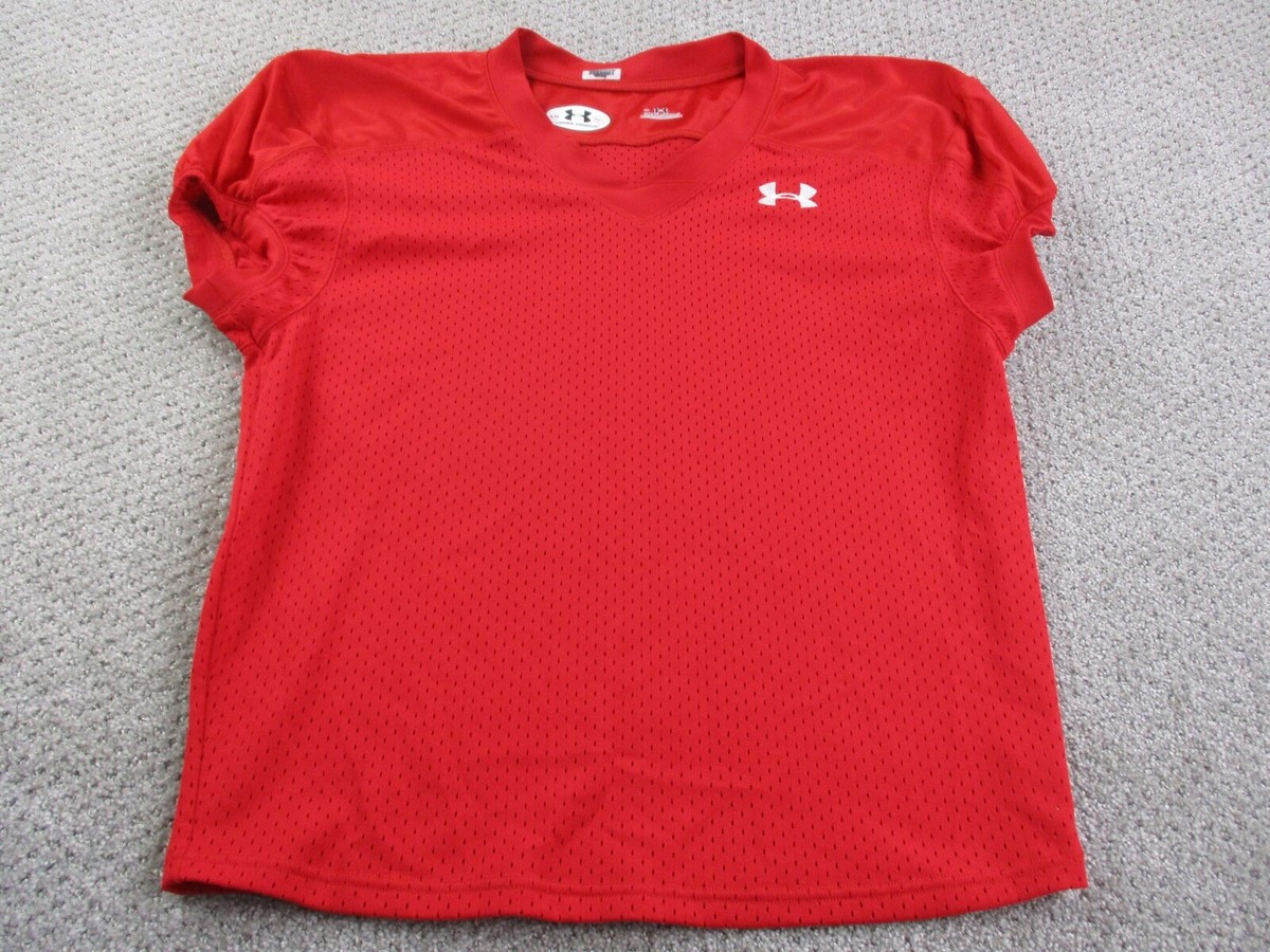 Under Armour Football Blank Jersey Adult Large Red Solid Mesh Practice Mens