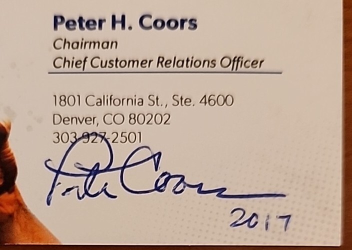 Peter Coors signed autographed business card Molson Coors Beer CEO ...