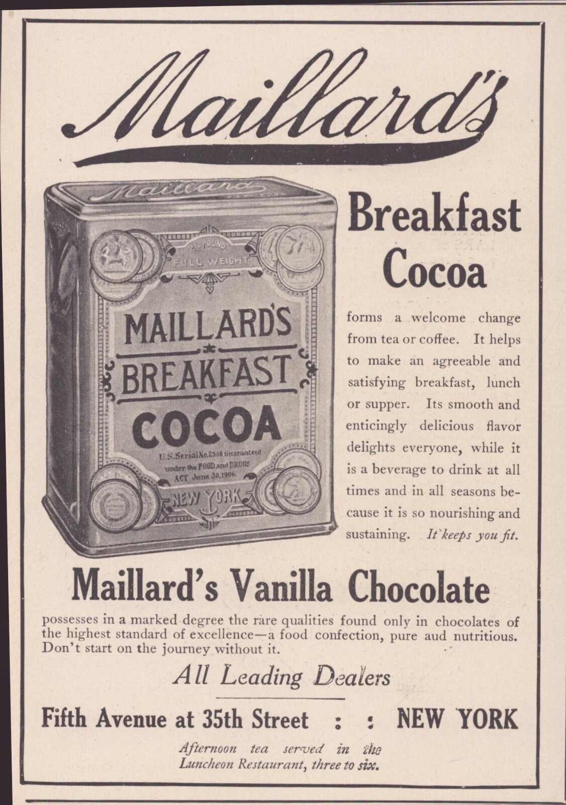 Maillard's Breakfast Cocoa - Maillard's Vanilla Chocolate - Vintage ...
