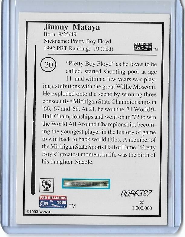 (100) 1993 WWC PRO BILLIARDS JIMMY MATAYA ROOKIE CARD #20 LOT ~ POOL ...