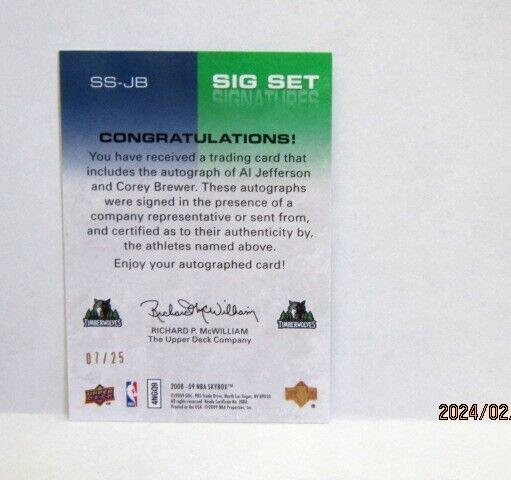 Al Jefferson/Corey Brewer 2008-09 Panini Skybox Sig Set Signatures Dual ...