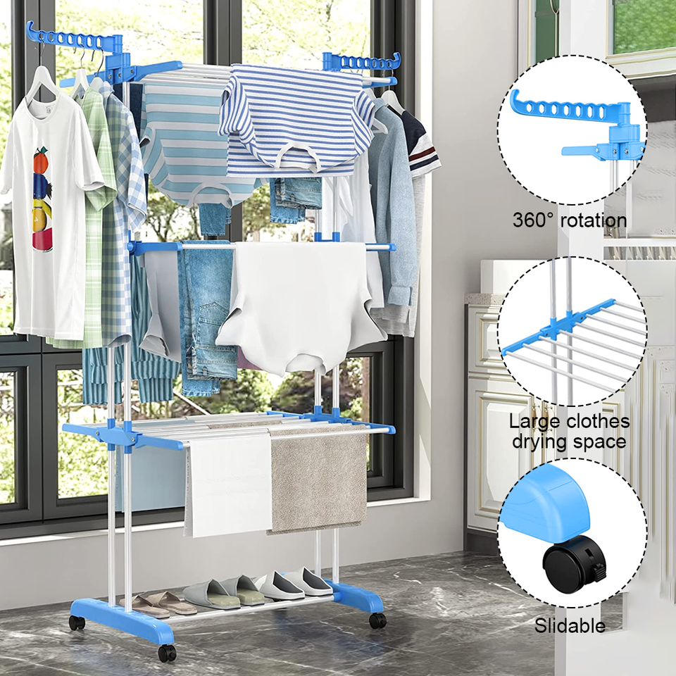 Extra Large Clothes Airer 4 Tier Indoor Foldable Outdoor Laundry Dryer ...