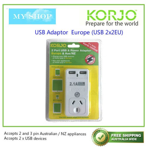 KORJO 2 Port USB & Power Plug Adaptor -- Europe & AUS/NZ, Rapid Charge ...