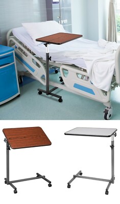 Over Bed Table Rolling Adjustable Height Medical Hospital Bedside Tray ...