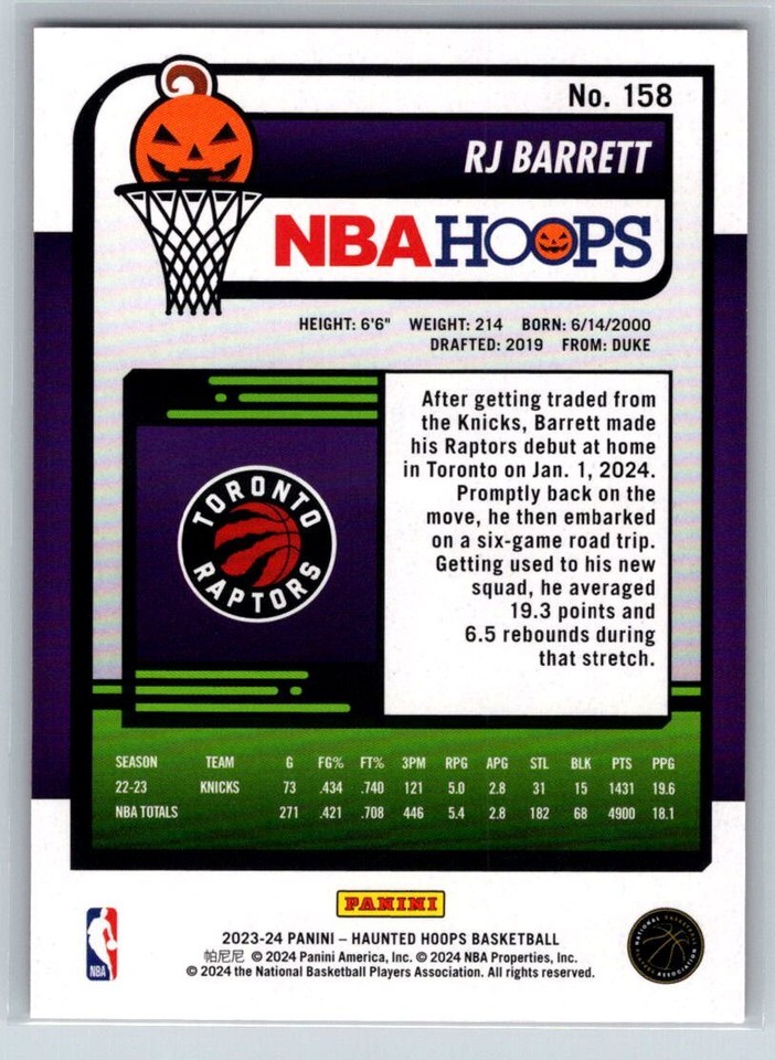 2023-24 Hoops Haunted Hoops #158 RJ Barrett Orange | eBay
