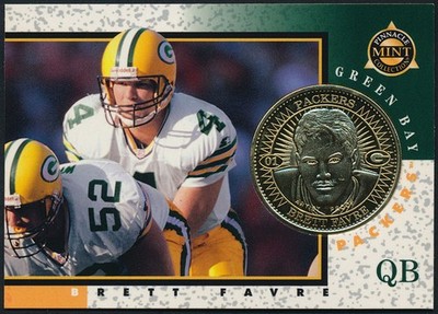 1997 Pinnacle Mint Brett Favre Rare 045/100 Gold Plate Coin NFL QB Club ...