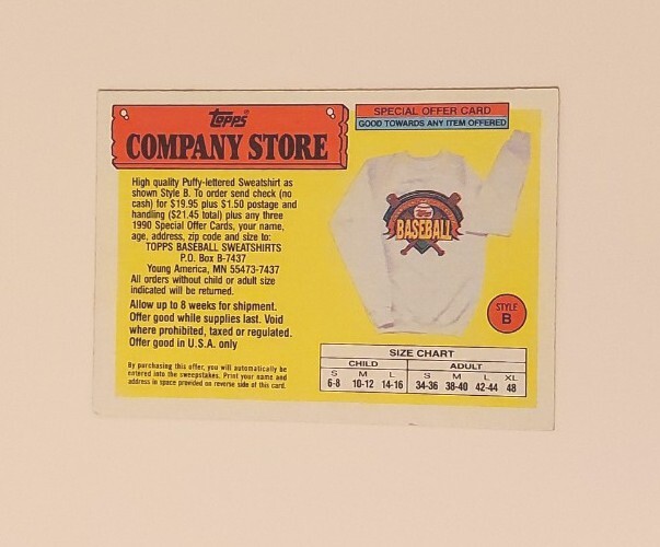 1989 Topps COMPANY STORE SPECIAL OFFER CARD CHOOSE YOUR CARD shirt hat ...
