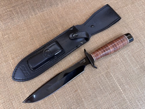 SOG Agency Fixed Blade Knife 12.7" Black Finish, Leather Handle w ...