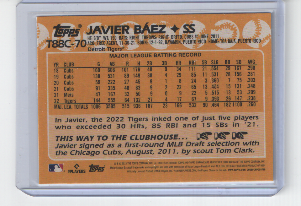 2023 Topps Series 1 Javier Baez Silver Pack Mojo Chrome Card #T88C-70 Tigers | eBay