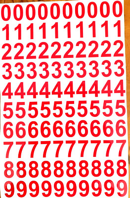 Red Sticky Vinyl Numbers 25mm (1") High x 100 waterproof Signs/Menus ...
