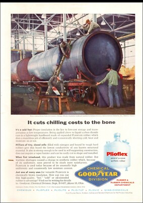 1957 vintage ad GOODYEAR PLIOFLEX Insulation Hardboard Cuts Chilling ...