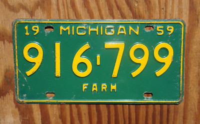 1959 Michigan FARM License Plate | eBay