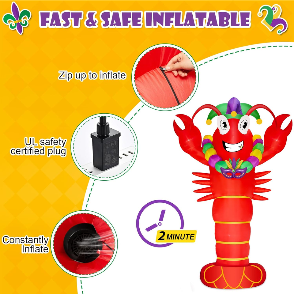 12FT Mardi Gras Inflatable Yard Decorations, Inflatable Crawfish with ...