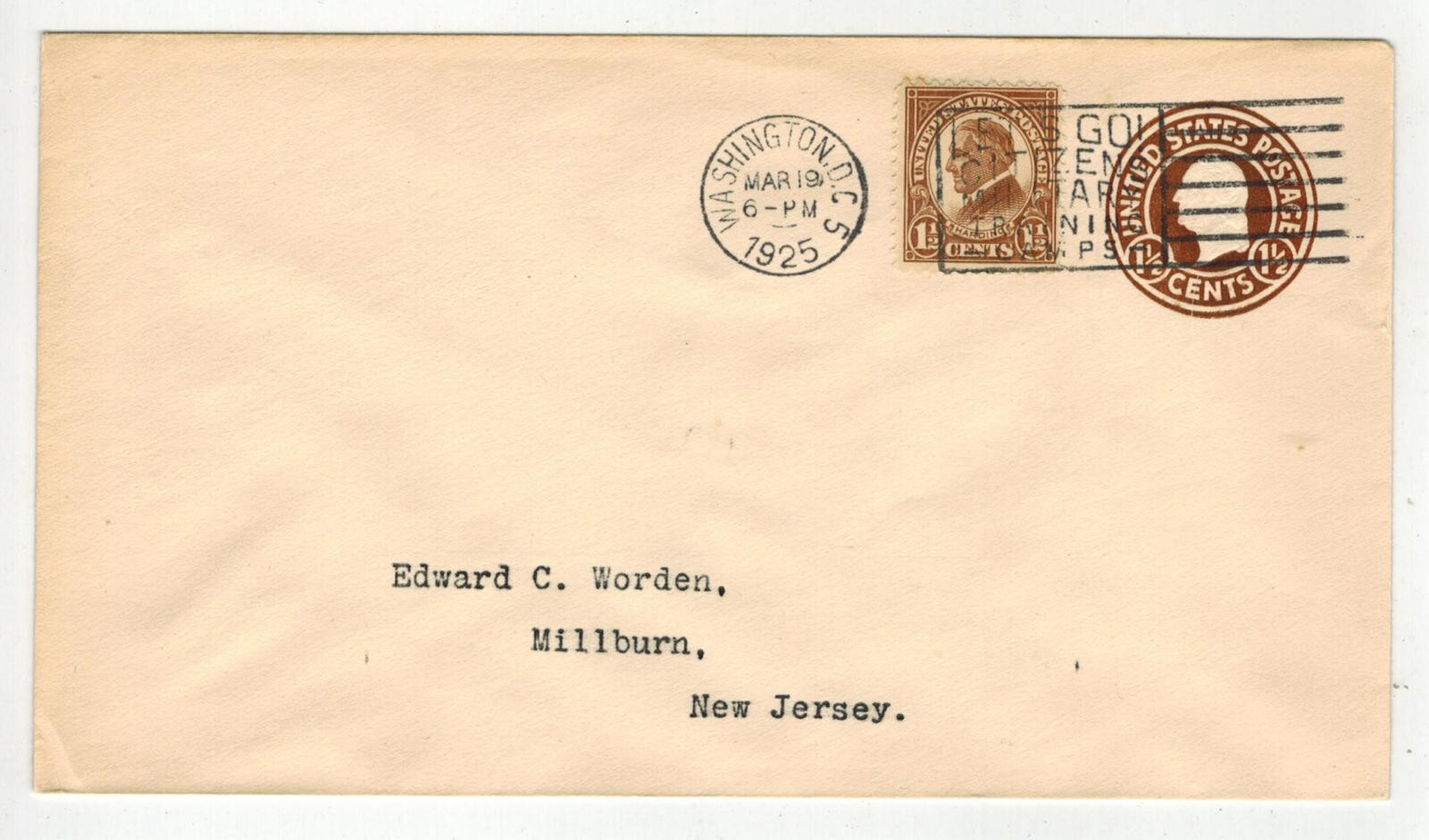 1925 VINTAGE FIRST DAY COVER U481 SIZE 13 COMBO FDC & 553 HARDING STAMP ...