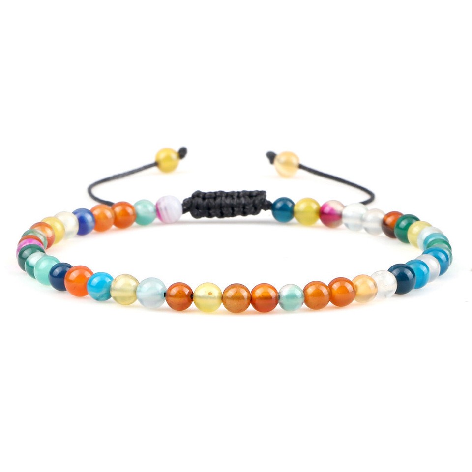 4MM Natural Stone Fire Agate Bead Bracelet with Rope and Adjustable ...