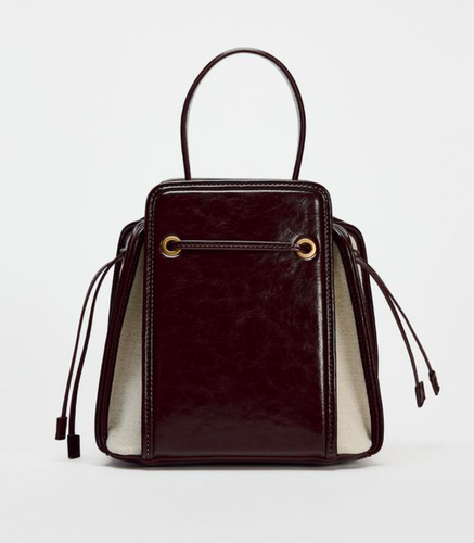 Mini bucket bag with textured exterior. Handle crossbody two straps ...