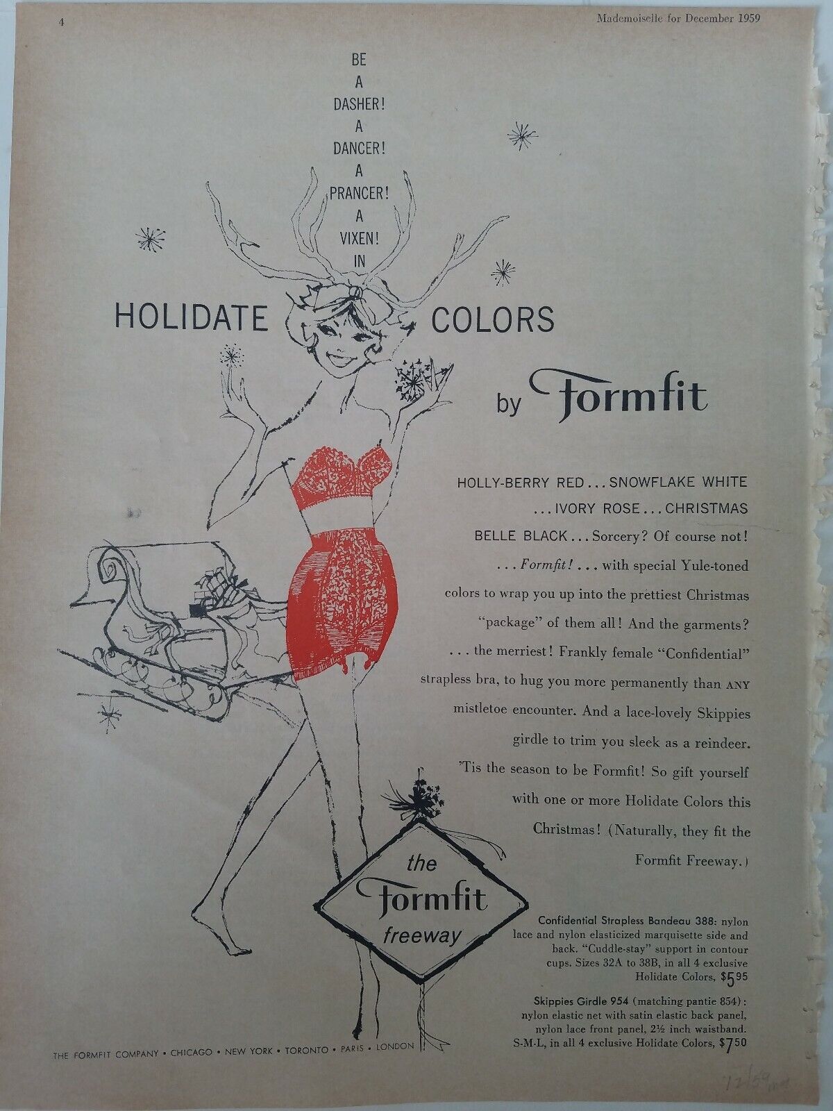1959 Womens Formfit Skippies Red Girdle Strapless Bandeau Bra 388