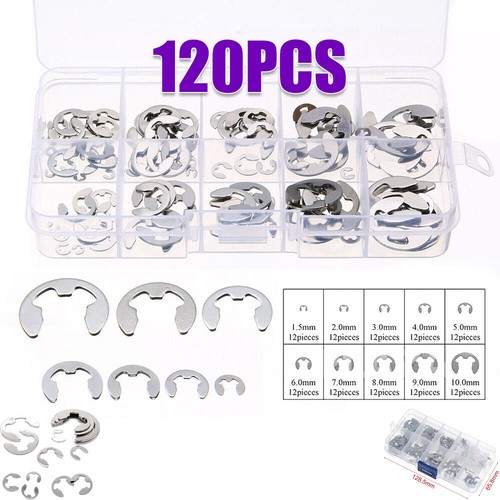 120pcs Stainless Steel E-Clip Assortment Tool Kit Retaining Circlips 1. ...